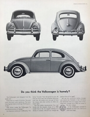 1961 VW Bug Beetle - "Do You Think The Volkswagen Is Homely?" - Print ...