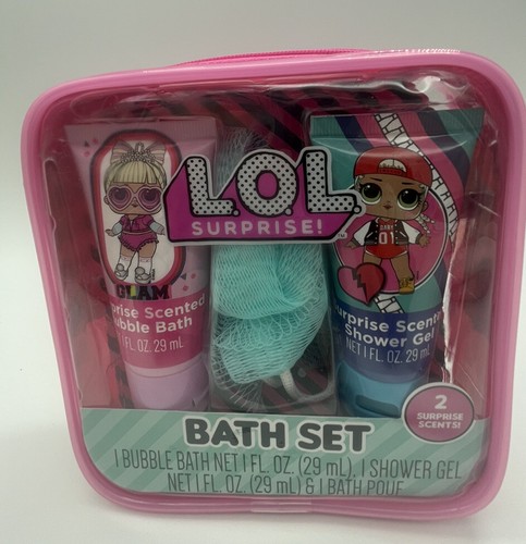 LOL SURPRISE BATH SET BUBBLE BATH SHOWER GEL BATH POUF / ZIPPERED BAG ...
