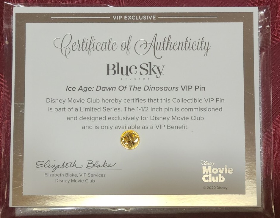 Ice Age Dawn Of The Dinosaurs Manny VIP Pin Disney Movie Club With COA ...