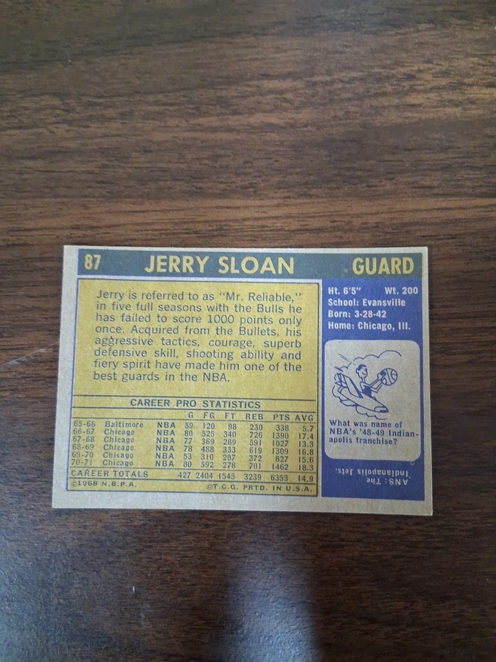 1971-72 Topps Jerry Sloan Basketball Card Chicago Bulls #87 | eBay