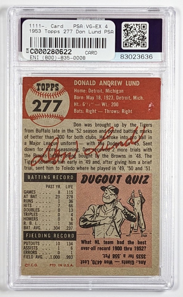 1953 Topps Baseball #277 Don Lund Detroit Tigers PSA VG-EX 4 | eBay