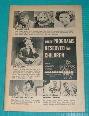 1962 WJZ TV AD FUNSVILLE BARNABY ROMPER ROOM NANCY ROGERS CLASTER | eBay