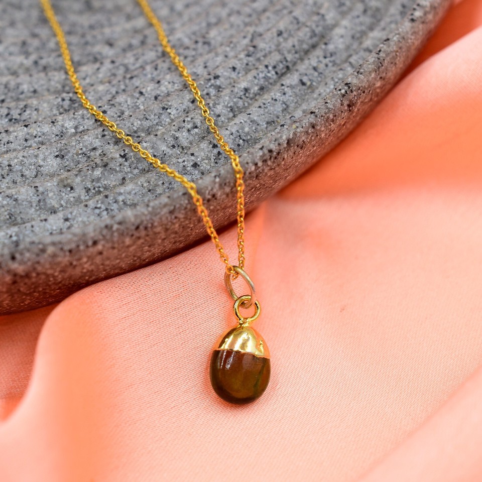 Natural Tiger Eye Charm Pendant Beautiful Cable Chain Adjustable 20 ...