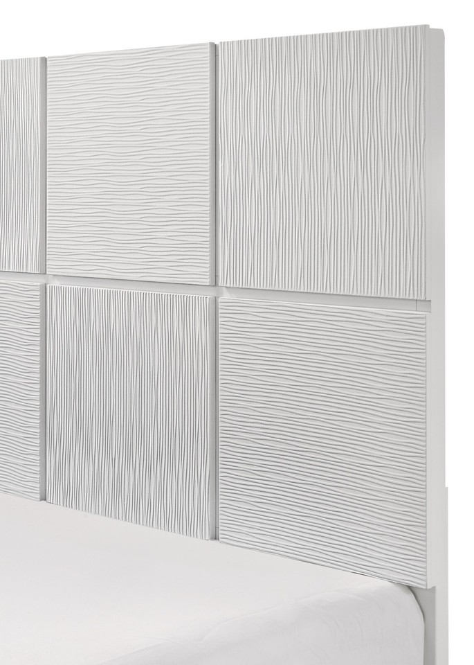 Pristine White Finish Wooden Square Panel Queen Size Bed 1pc Bedroom ...