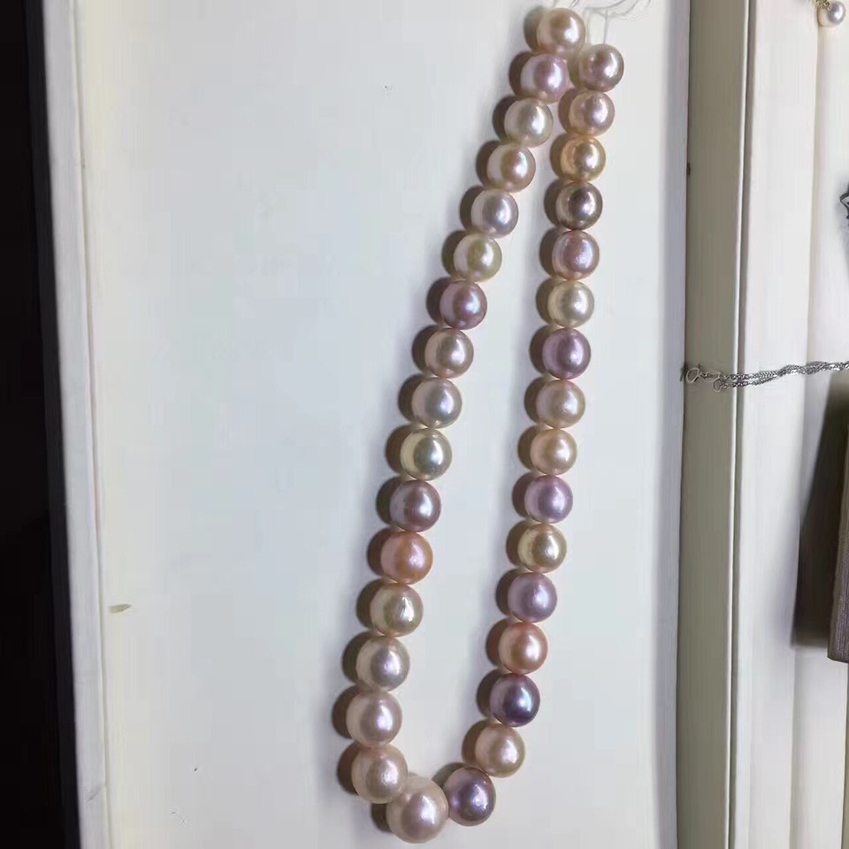 Huge 18"12-14mm south sea genuine purple pink lavender round pearl ...