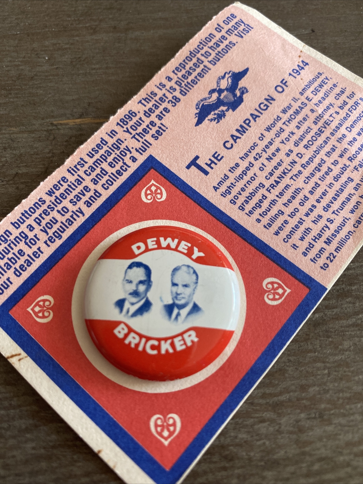 Dewey Bricker AMOCO Reproduction 1972 BUTTON EUC Pin Vintage Campaign ...