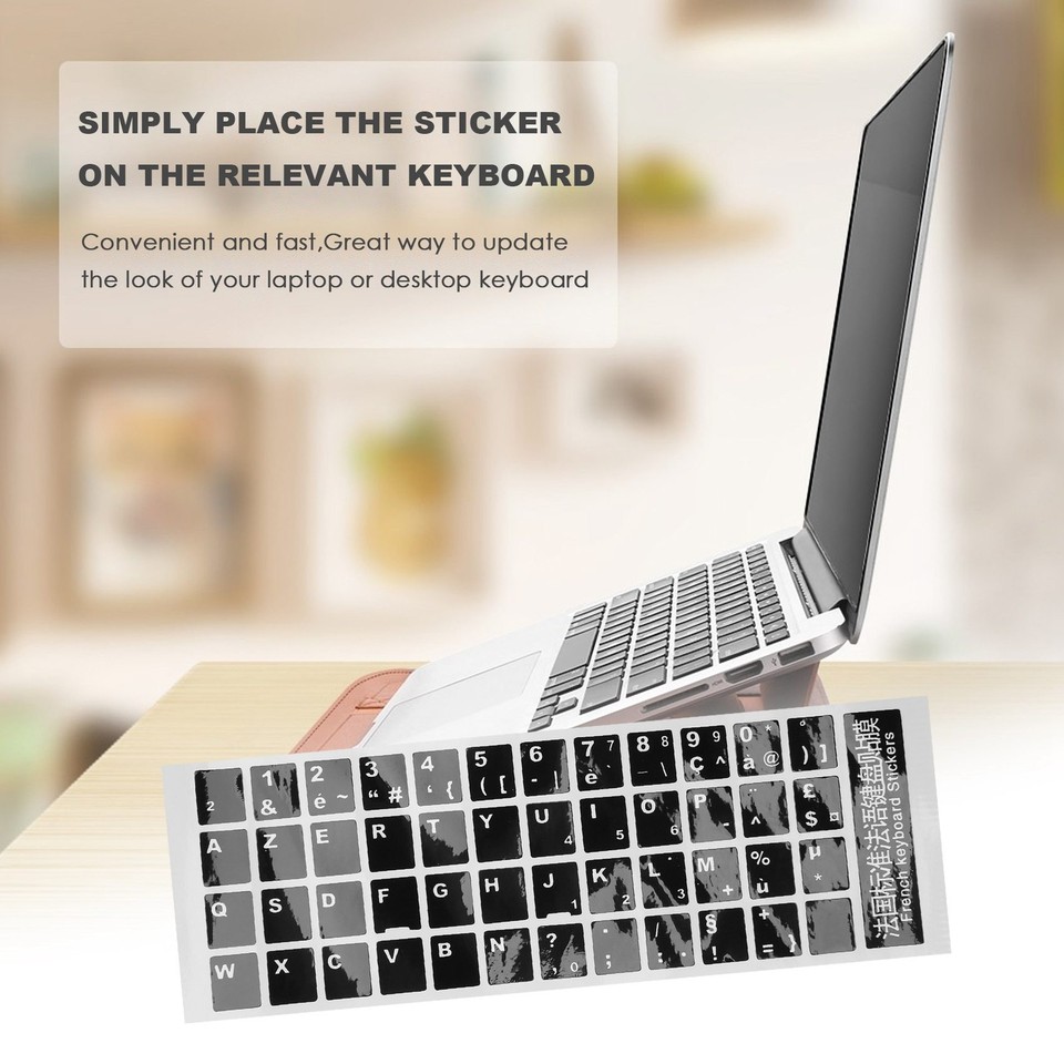 White Letters French Azerty Keyboard Sticker Cover Black for Laptop PC ...