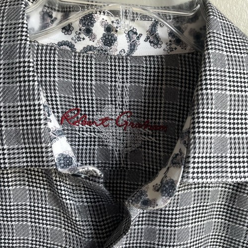 Robert Graham Long Sleeve Dress Shirt XL Black and White Houndstooth ...