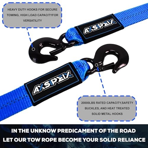 Nylon Tow Strap with Hooks Heavy Duty, 2”x20’(20,000lbs) 2in x 20ft ...
