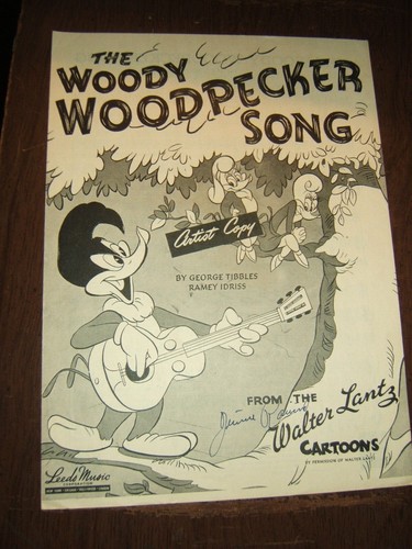 1948 ARTIST COPY Sheet Music 'THE WOODY WOODPECKER SONG' -Walter Lantz ...