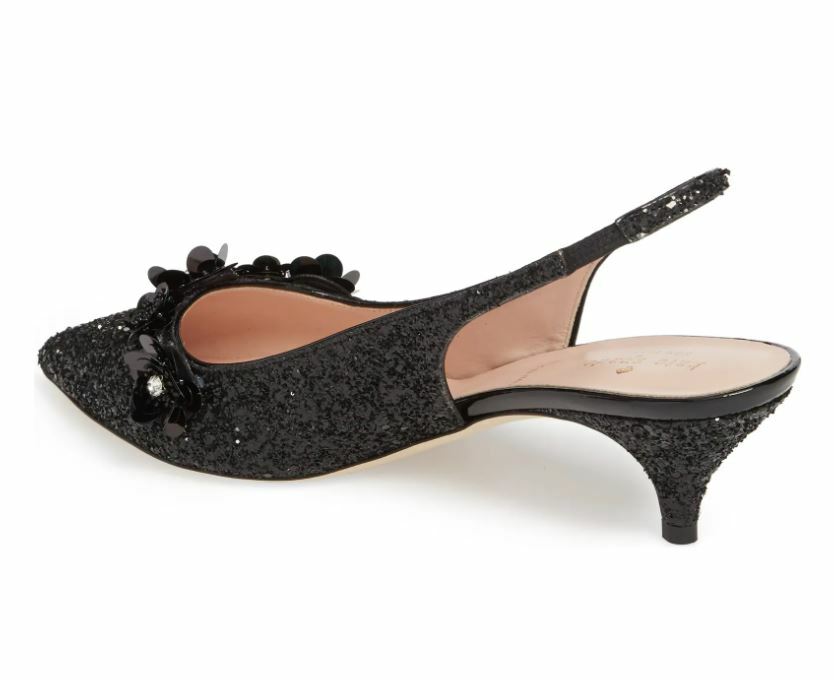 NEW KATE SPADE - Made In Italy - OLIMA Slingback Black Glitter Pumps Sz ...