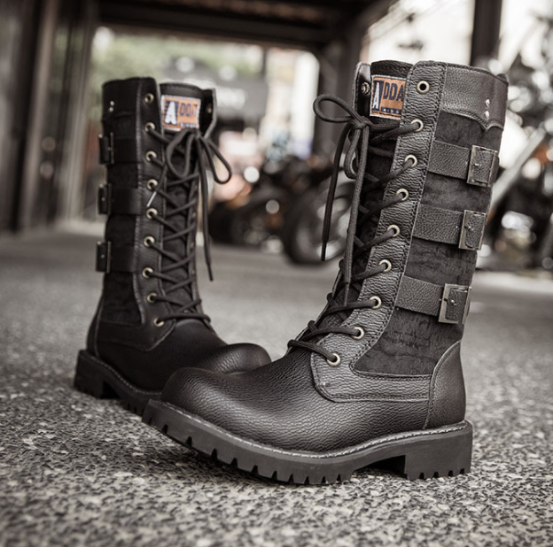 Men Combat Punk Gothic Military Boots Mid Calf Boots Biker Cosplay ...