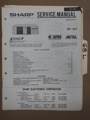 Sharp rt-107 service manual original factory repair book stereo tape ...