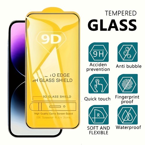 9D Tempered Glass Screen Protector For iPhone 16 Pro Max 15 14 ...