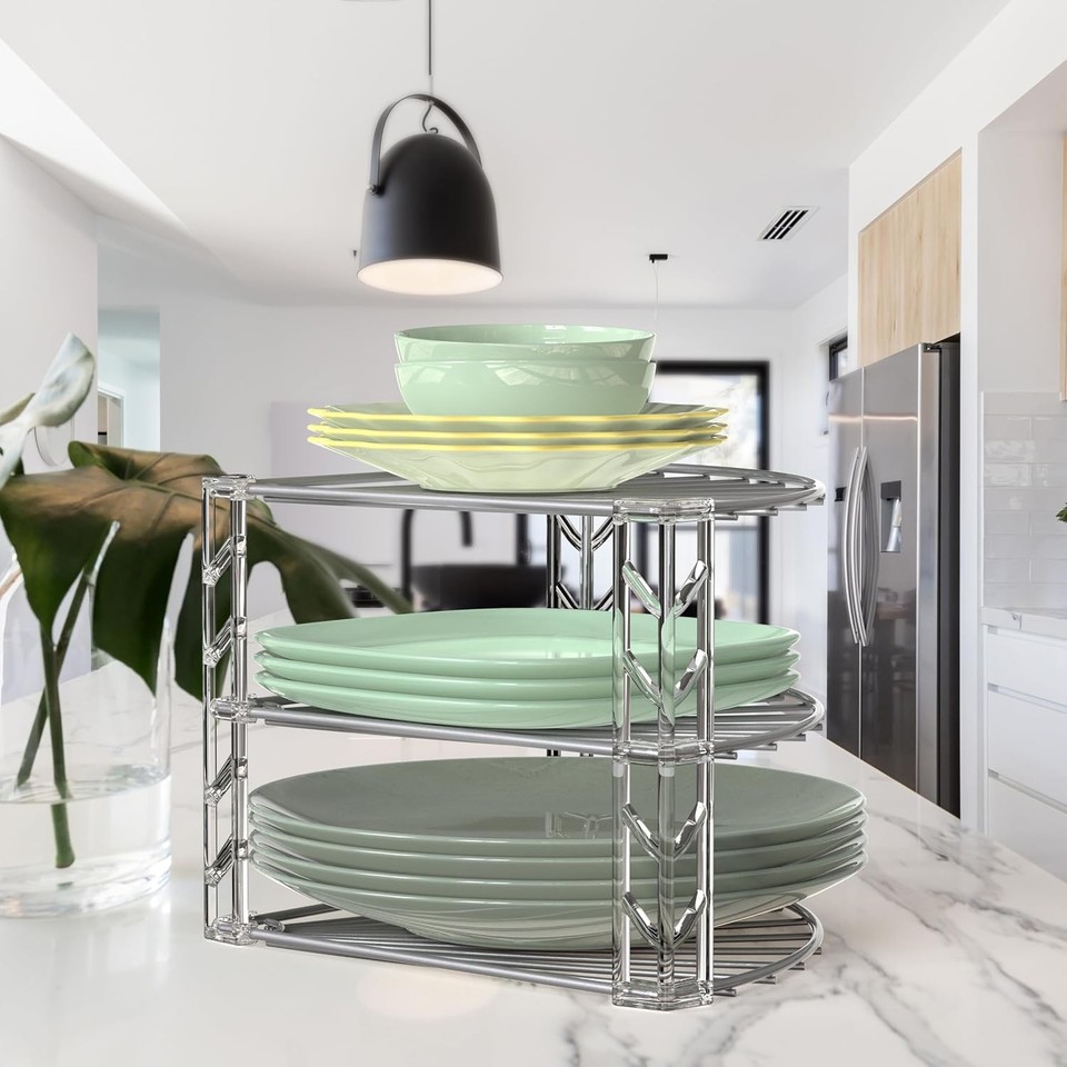 SimpleHouseware 3-Tier Corner Plate Rack Counter Shelf, Silver | eBay ...