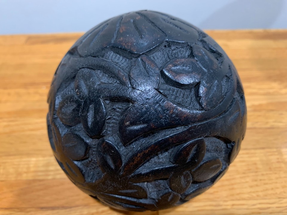 Rare Antique Hand Carved Solid Hard Wood Orb Ball Sphere 5" Wide | eBay