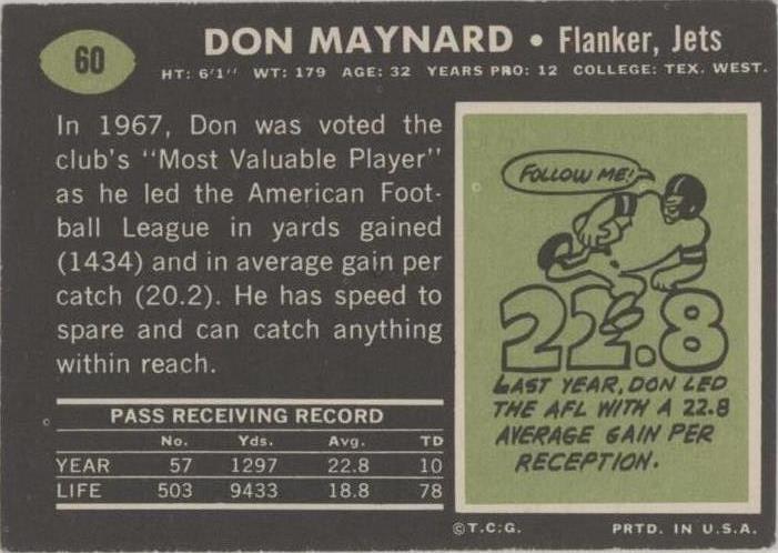 1969 Topps Don Maynard #60 for sale | eBay