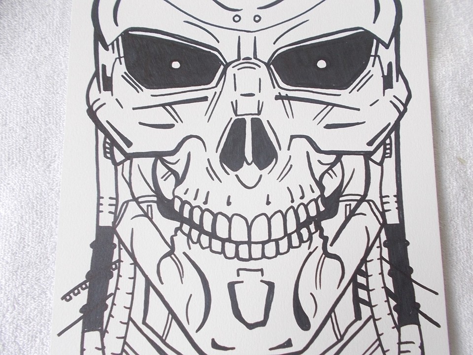 A4 Art Marker Pen Sketch Drawing Terminator Movie Skull Face | eBay