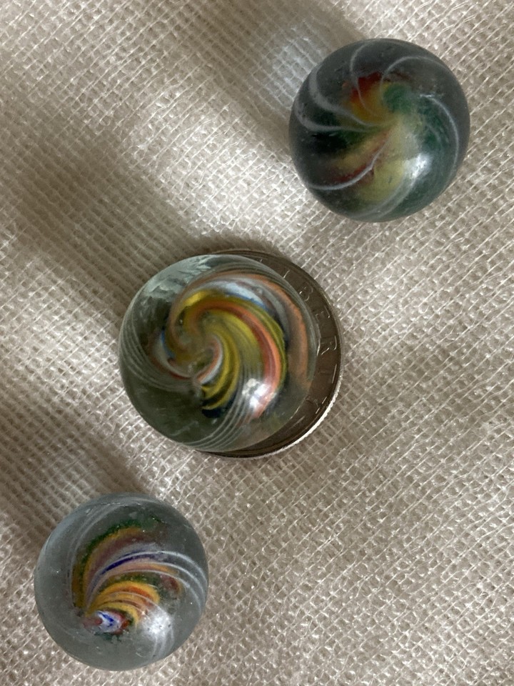 Vtg. German Handmade Swirl Marbles Lot of 3 Light Blue Glass c.1850 ...