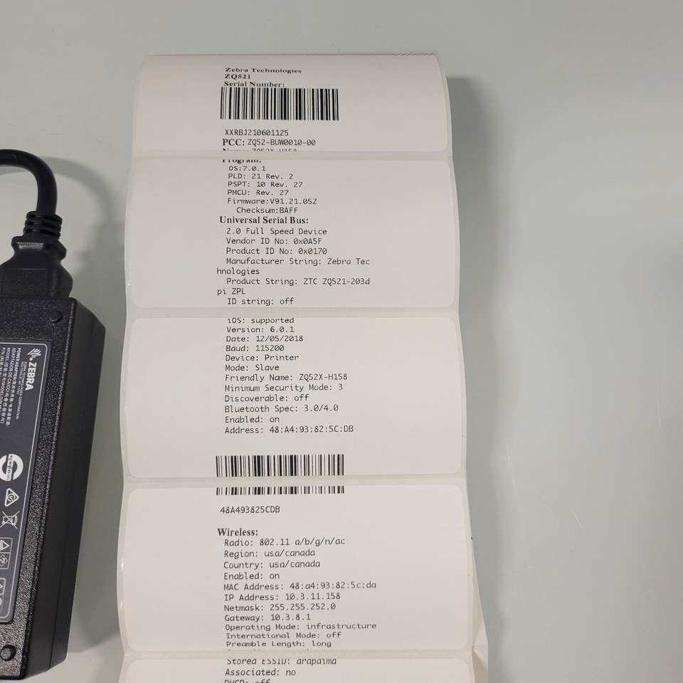 Zebra ZQ521 Bluetooth Mobile Label Printer, & Battery, Charger Included ...