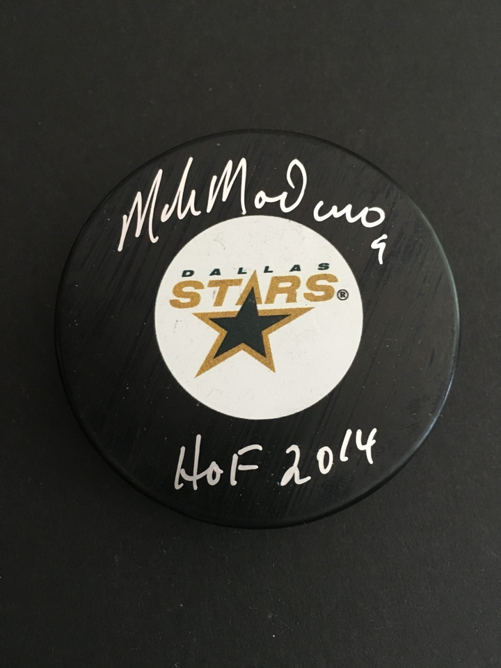 MIKE MODANO AUTOGRAPHED DALLAS STARS PUCK W/ HOF INSCRIPTION J.S.A. | eBay