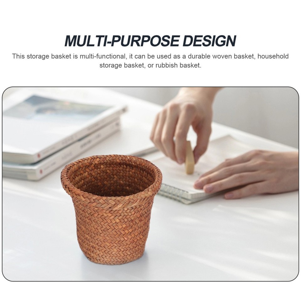 Household Trash Bucket Woven Waste Basket Bedroom Decorative Can | eBay ...