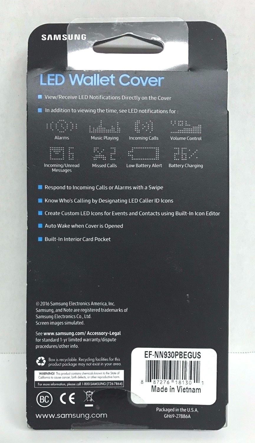 SAMSUNG LED Wallet Cover Case for Samsung Galaxy Note 7 Black EF ...