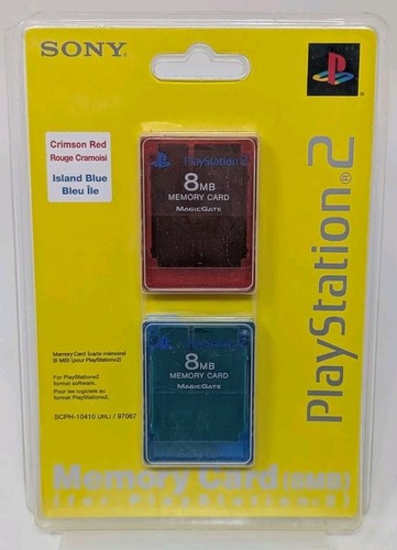 OEM Sony PS2 Memory Card 2 Pack Crimson Red & Island Blue 8 MB Each ...