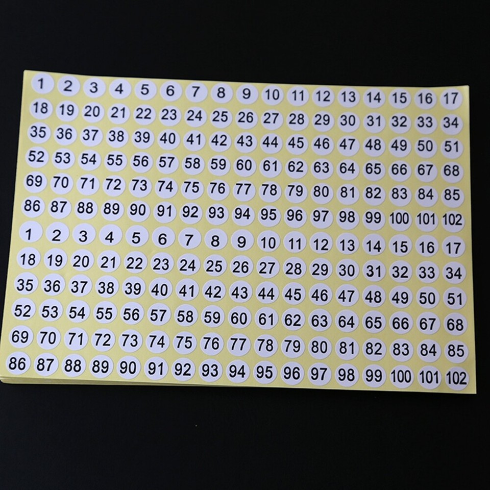 15 Sheets Round Sticky 1-102 Numbers Stickers Small Garment Numbered ...