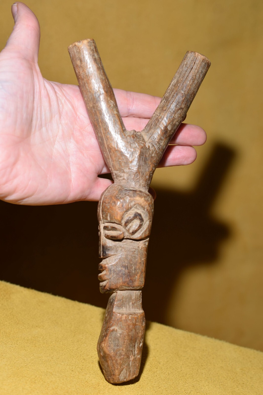 Antique African Baule Wood Hunting Slingshot Male Bust Statue Ivory ...