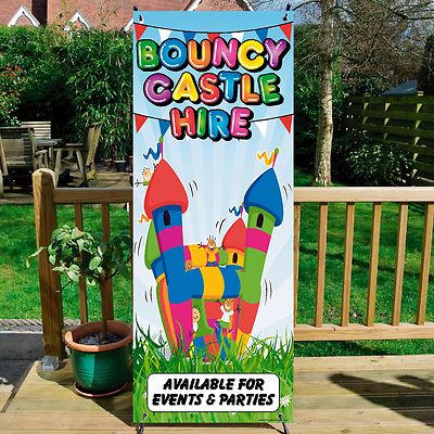 BOUNCY CASTLE HIRE SIGN, Banner System, AVAILABLE FOR EVENTS & PARTIES ...