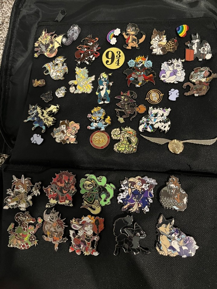 fursona pins collection with bag 92+ furry pins, great condition, extra ...