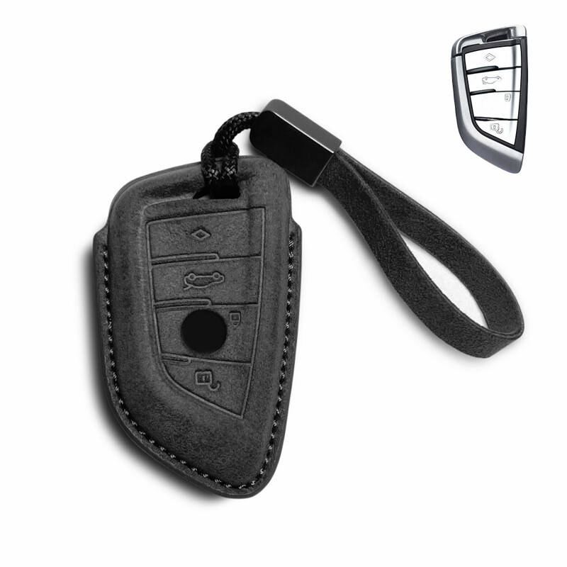 Suede Leather Car Key Fob Case Cover For BMW M5 1 2 3 4 5 6 7 X1 X2 X3 ...