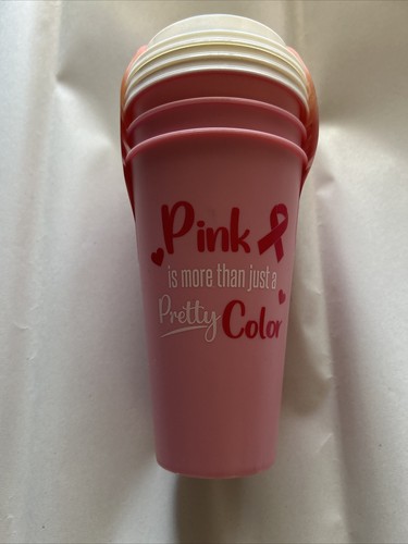 3 Pk Breast Cancer Awareness Travel Coffee Cups w Lids BPA Free Pink ...