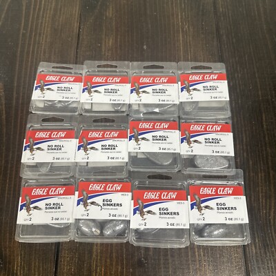 12 Pack Lot 3 oz Eagle Claw Sinkers 3 Packs Egg and 9 Packs No Roll Sinkers New | eBay