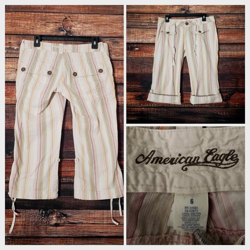 American Eagle Capri Pants Size 6 AE Cotton Striped Adjustable Cuffs ...