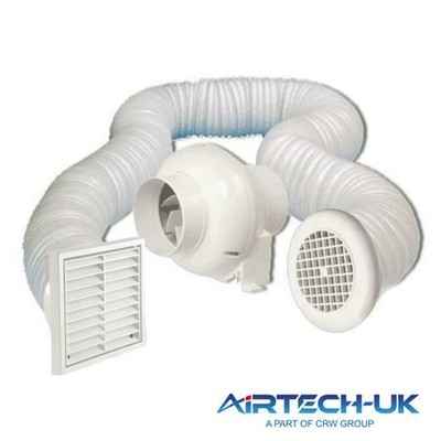 Inline 4" 100mm Centrifugal Bathroom Loft Mounted Extractor Fan Kit ...