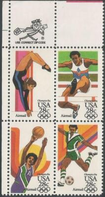 Zip Block 4 stamps - Scott C101-04 - 28 cent - 1984 - Olympics - Air ...