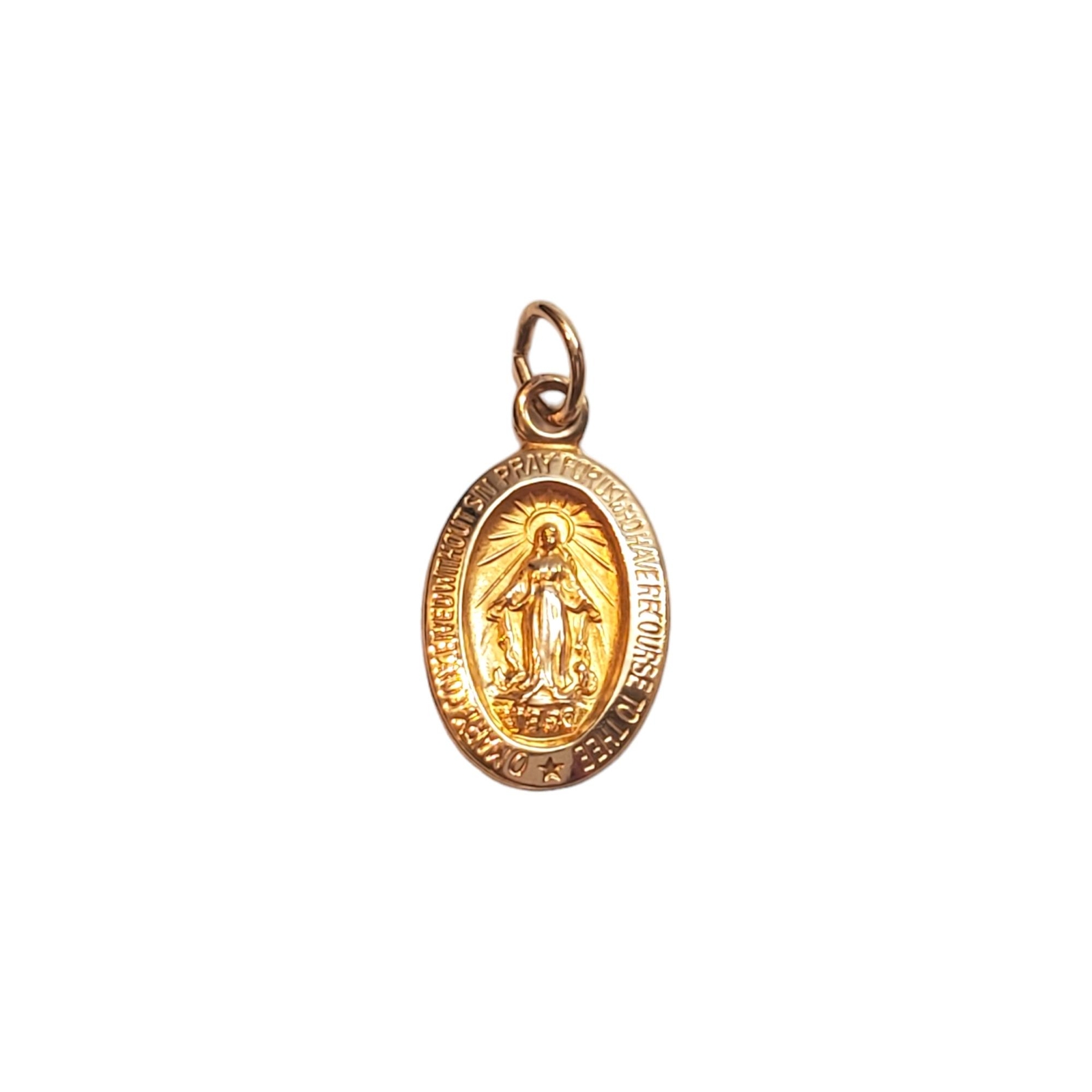 14K Yellow Gold Miraculous Medal Blessed Mother Penda… - Gem