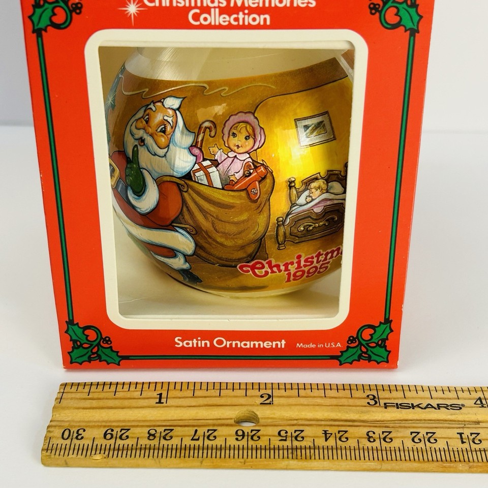 Christmas Memories Satin Ornament Santa 1995 Vintage In Box Made In USA ...