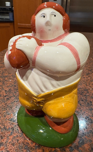 Vintage Clay Art Football Player Bank Made in Japan Ceramic Coin Piggy ...