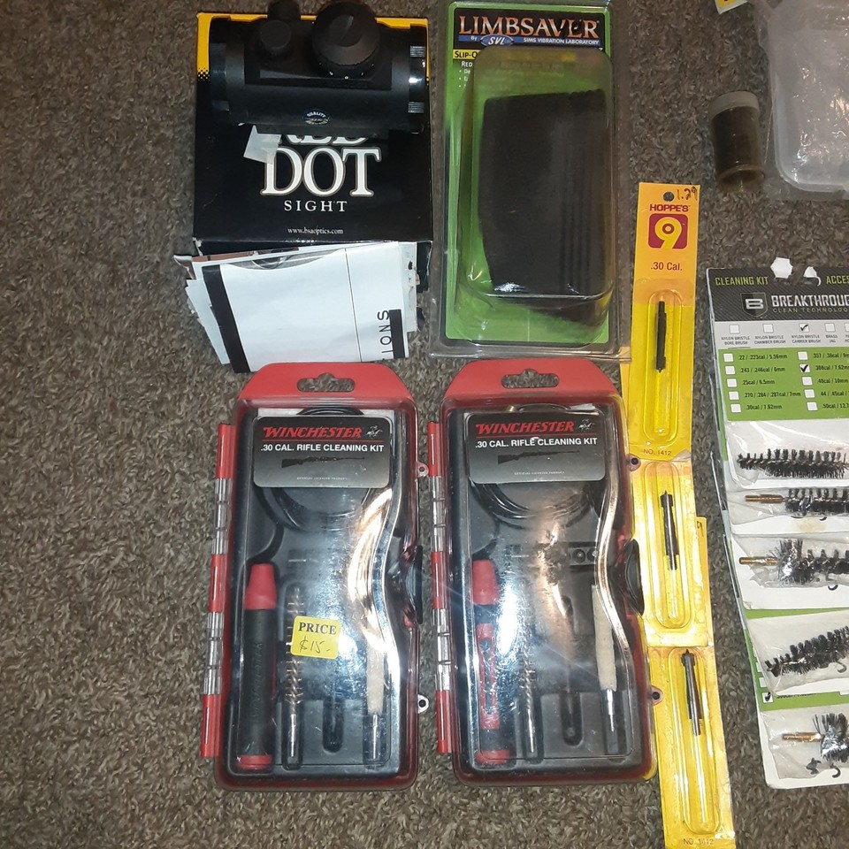 Lot Of 33 Gun Cleaning Supplies And Accessories Red Dot Bi Pods Scope ...