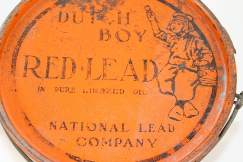 Antique Vintage Dutch Boy Red Lead 25LB Paint Bucket Metal Can Lid ...