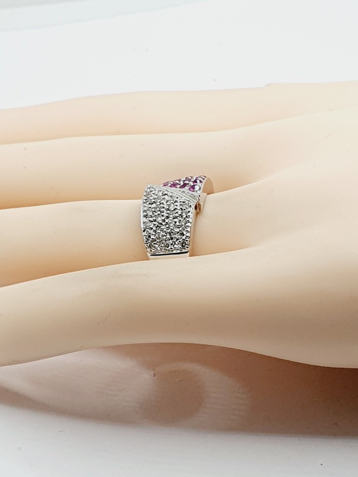 Fancy Zigzag 9ct Pink Sapphire & Diamond Wide Band Yellow Gold 375 Ring Size N | eBay UK