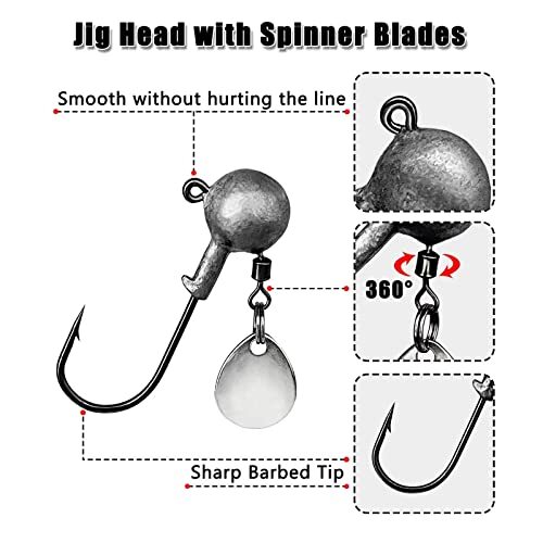 Jig Head with Spinner Blades, Round Ball Head Jig Fishing Hooks 5g ...