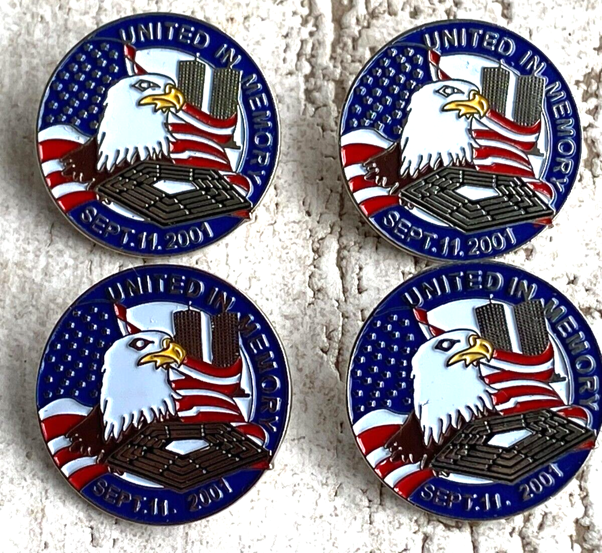 4 Remembrance Lapel Pins Twin Towers-EAGLE & US Flag/COLLECTIBLES -9/11 ...