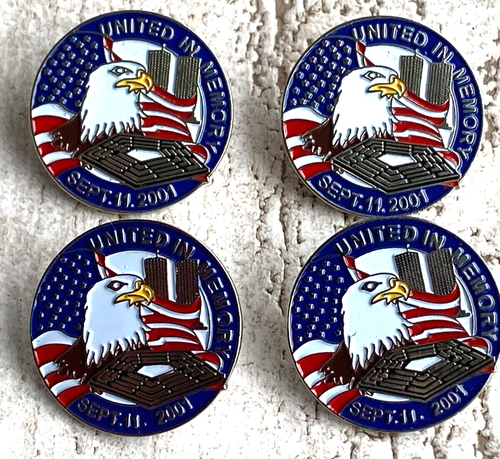 4 Remembrance Lapel Pins Twin Towers EAGLE & US Flag~COLLECTIBLES -9/11 ...