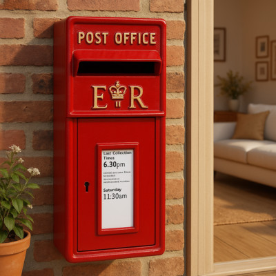 Post Box Red ER with Lock Royal Mail Design Wall Mounted Mailbox Cast ...