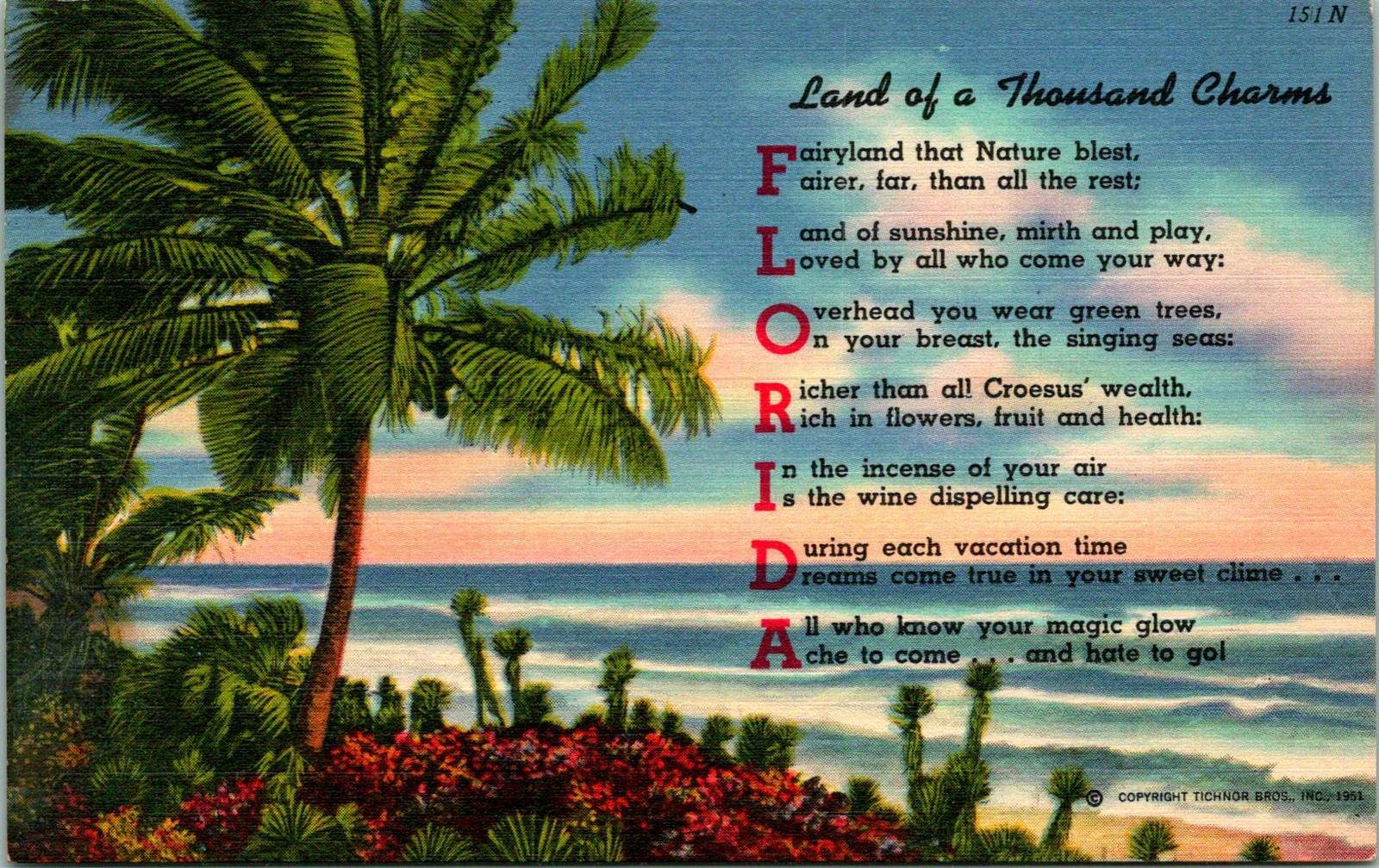 Land of a Thousand Charms Palm Trees Florida Poem FL Postcard unused ...