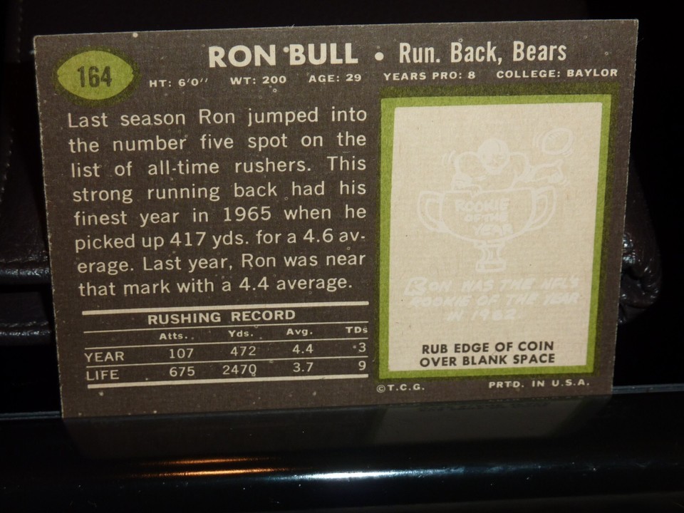 1969 TOPPS FOOTBALL CARD #164 RON BULL CHICAGO BEARS VINTAGE/EAGLES ...